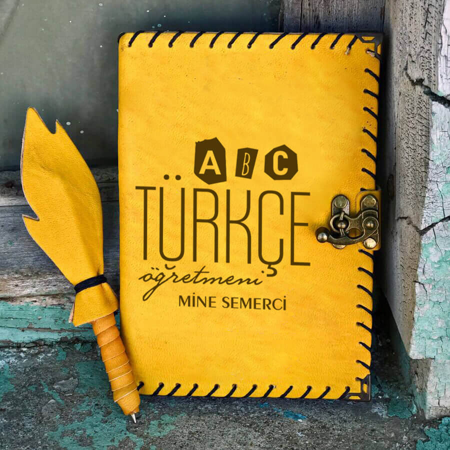 Türkçe Öğretmenine Hediye İsme Özel Deri Defter Sarı Türkçe Öğretmenine Hediye İsme Özel Deri Defter Sarı